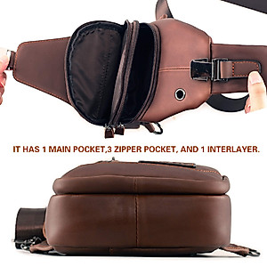 Shoulder Backpack Leather Men's Sling Bag Chest Pack Hiking Crossbody Purse Anti Theft