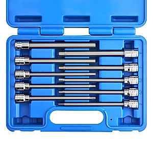 Neiko 10076A 3/8-Inch Drive Extra Long Allen Hex Bit Socket Set, Metric, 3 mm - 10 mm | S2 and Cr-V Steel, 7-Piece Set