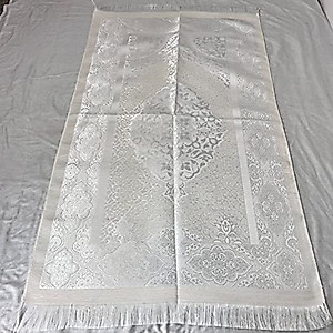 Luxemin White Color Luxurious Shinning, Soft and Velvety Muslim Prayer Mat | Janamaz | Sajadah | Soft Muslim Prayer mat | Muslim Gifts Collection Prayer Carpet Mat, Textile Cloth