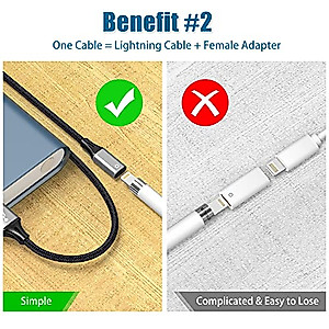 AGVEE 5ft Charging Adapter Cable for Apple Pencil 1st Generation, USB-A Male to Lightning Female Connector Charger Cord Coupler Enables Apple Pencil Pen 1st Gen Match iPad 10, Dark Gray