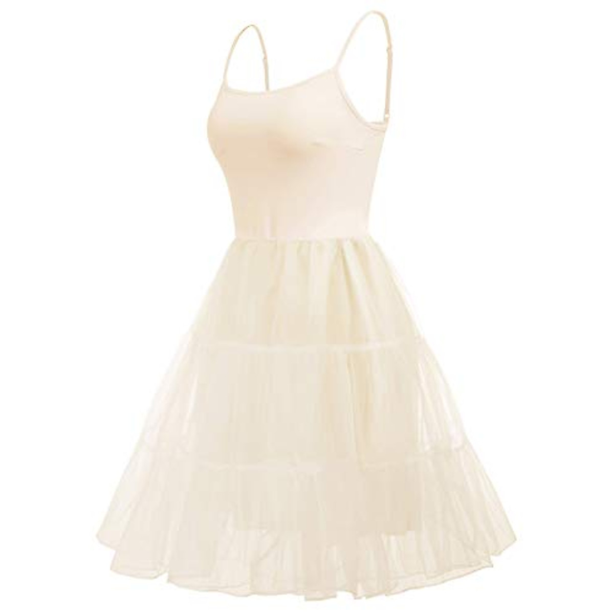 GRACE KARIN Women's Spaghetti Strap Petticoat A-Line Midi Tutu Tulle Prom Dresses for Party (Champagne,XL)