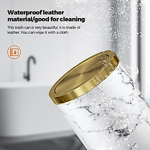 LEASYLIFE 15L4gallon,Leather Trash can,Bathroom Garbage can with lid,Trash Can with Flipping Lid,Garbage cans for Kitchen，Living Room. Metallic Gold (Marble)