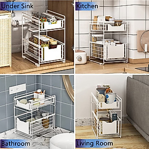 2 Pack - Simple Gear Heavy Duty 2-Tier Under Sink Cabinet Organizers with Sliding Storage Drawer, Pull Out Cabinets Organizer Shelf for Kitchen Bathroom Cabinet or Pantry (Black-2 Pack)