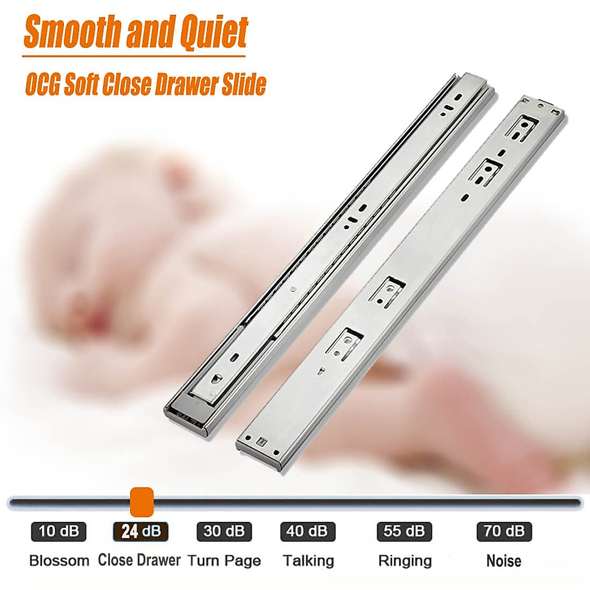 OCG Soft Close Drawer Slides 22 Inch (5 Pairs), Full Extension Ball Bearing Side Mount Drawer Slides for Cabinets with Face Frame, with Rear Mounting Brackets