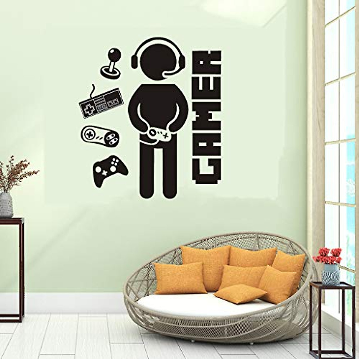 Gamer Wall Decals Controller Video Games Wall Stickers for Boy Bedroom Kids Room Playroom Nursery Home Decoration (Black)