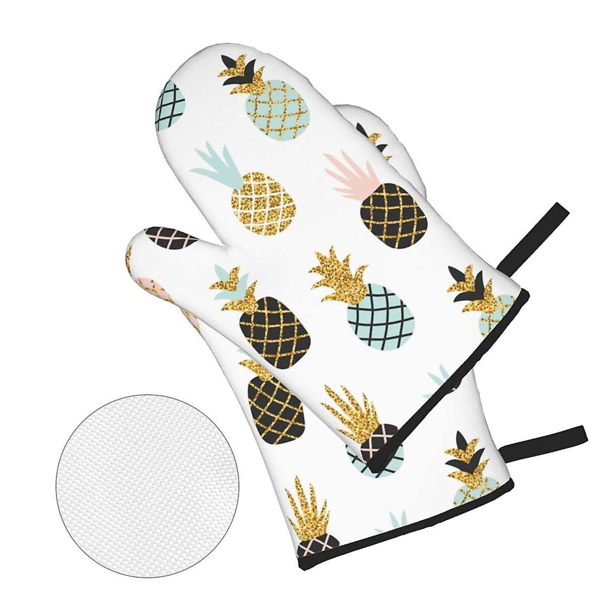 Abstract Tropical Fruit Pineapple Oven Mitts and Pot Holders Sets of 4,Non-Slip Heat Resistant Oven Gloves for Baking Cooking Grilling BBQ