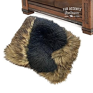 Fur Accents Shag Area Rug - Golden Brown Coyote, Wolf Edge, Dark Brown, White or Black Center - Luxury Soft Faux Fur Carpet - Sheepskin - Rectangle Accent Art Rug