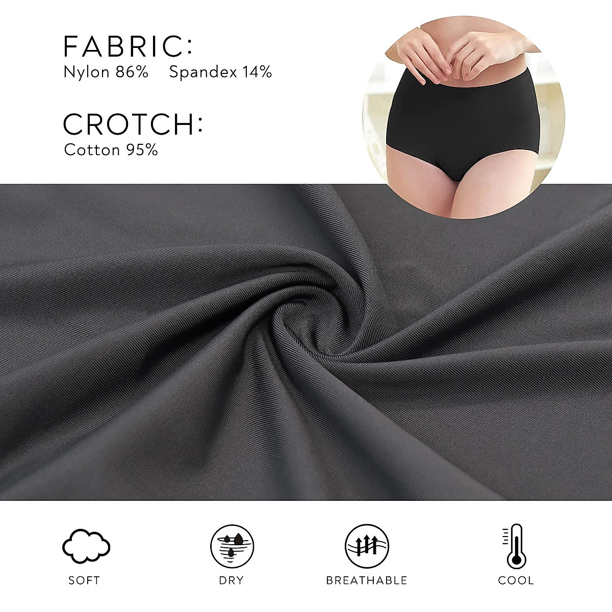 FallSweet No Show High Waist Briefs Underwear for Women Seamless Panties,Pack of 4 (Black4, L)