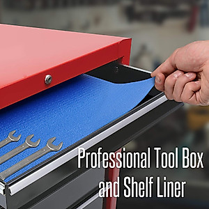 Reizen Tech Max-Tough Tool Box Liner-18 inches x 24 feet x 3mm - Stay-Put Surface Defends Against Wear and Tear - Keeps Tools Protected and Organized - Garage Shelves, Tool Chest, and Cabinets - Blue
