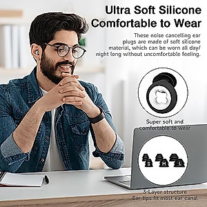 Ear Plugs for Sleeping Noise Cancelling, Reusable Silicone Ear Plugs for Noise Reduction – 6 Ear Tips in S/M/L – 33dB Noise Cancelling Earplugs for Sleep, Concerts, Snoring, Work, Travel, Black