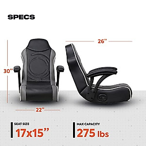 X Rocker Emerald RGB LED Floor Gaming Chair, Headrest Mounted Speakers, 2.0 Wired Audio System, 5110701, 30.3" x 26.4" x 22.2", Black