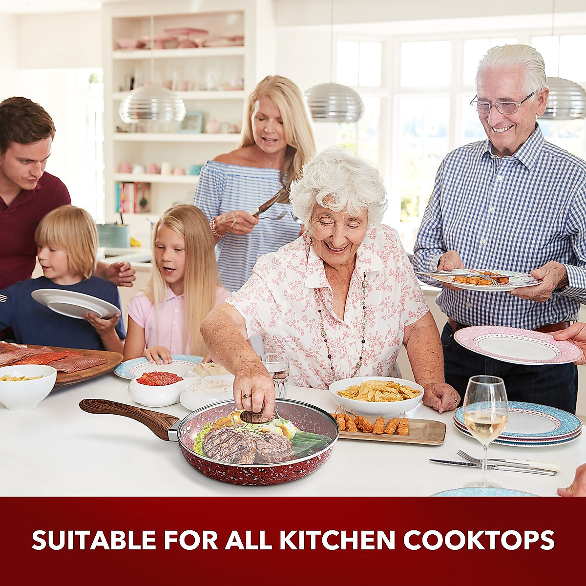 CSK 10" Red Frying Pan-Non-Stick Skillets with Whitford Granite Nonstick Coating, PTFE and APEO Free, Durable Bakelite Handle, Aluminum Alloy, Superior Omelet Pan Suitable for All Stove.