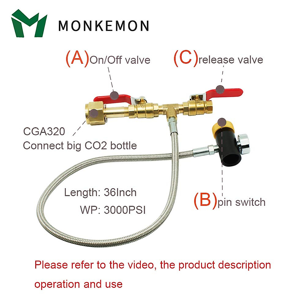 CGA320 CO2 Cylinder Refill Adapter Hose, CO2 Refill Station Connector Kit for Filling Blue Soda-maker Tank(CGA320 to TR21-4, Dual Valve with Gauge) (36 Inch)