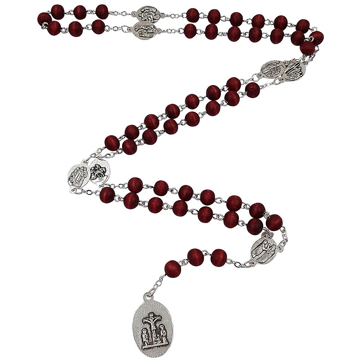 TALISMAN4U Seven Sorrows of Mary Rosary Chaplet Red Rose Scented Wooden Beads Catholic Jewelry Necklace for Women Men with Rosary Box