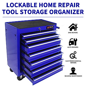 Tool Cart on Wheels 24.2in，7 Drawers Rolling Tool Box，Locked Drawers Storage Organizer Cabinet for Garage, Warehouse, Repair Shop, Workshop