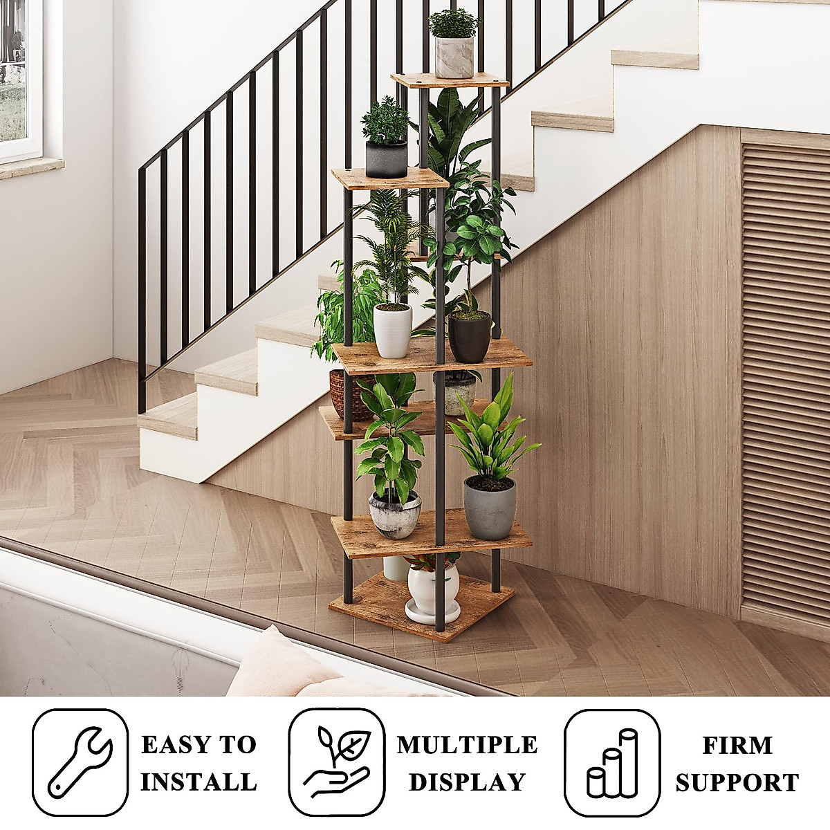 JEPRECO 53" Tall Plant Stand Indoor, 7-Tier Modern Plant Shelf, Corner Flower Pot Holder Organizer for Living Room Balcony Patio Garden, Rustic Brown
