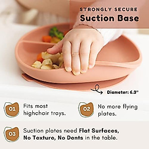 RAiN.B. MellowMate Pure Platinum Silicone Suction Plate for Baby & Toddlers｜Divided Baby Dish with 3 Compartments｜BPA-Free Non-Slip Baby Eating Supplies｜Microwave & Dishwasher Safe – Cloudy Grey