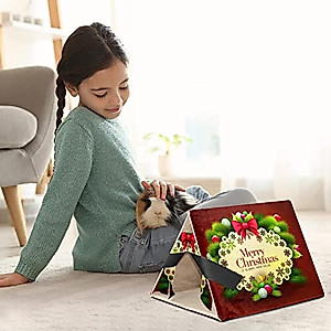 enheng Small Pet Hideout Merry Christmas with Red Background Hamster House Guinea Pig Playhouse for Dwarf Rabbits Hedgehogs Chinchillas