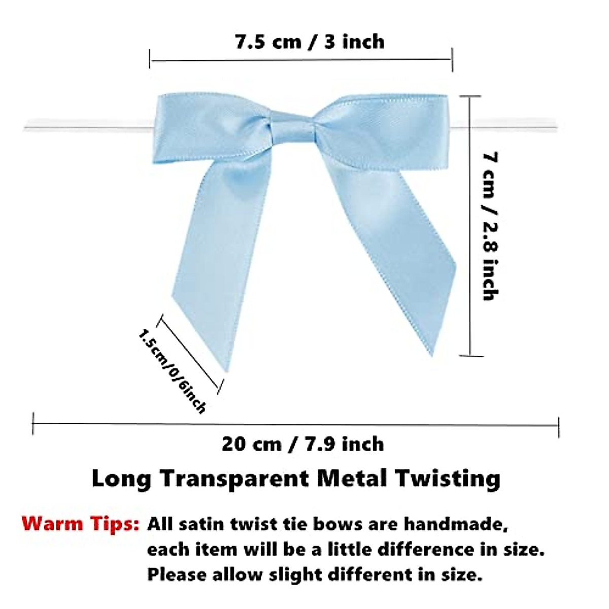 100 Pieces 3 inch Satin Ribbon Twist Tie Bows, Blue Pretied Bows with Twist Ties, Twist Bows Treats Bags, Bow Ties for Treats, Cake Pops, Baby Shower, Crafts, Gift Wrapping Favors, Cookies by GUIFIER