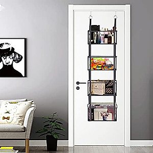 VERONLY Over The Door Hanging Pantry Organizer - Wall Mount Storage with 4 Large Clear Plastic Pockets & 2 Metal Hooks for Baby Kids Toys,Playroom,Nursery,Diapers,Bathroom,Kitchen,Dorm (Grey)