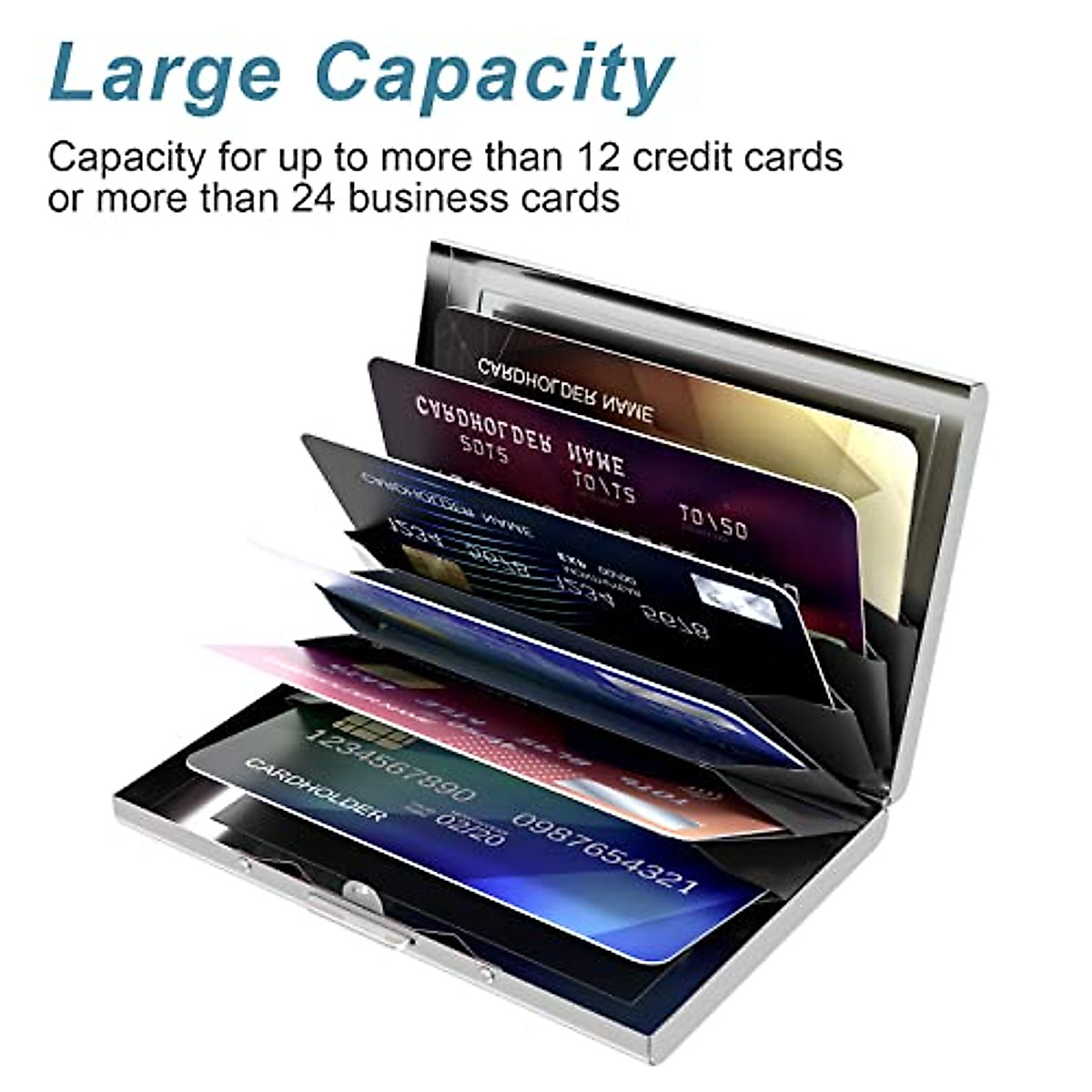 Rouidr Credit Card Holder, Small Slim RFID Credit Card Wallet, Metal Business Case ID Case for Women Men, Skull