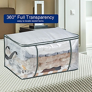 MKOKYD 80L Clear Large Storage Bag, Clothes Storage Containers for Organizing Closet, Bedroom, Underbed, Comforters, Clothing, Blankets, Pillow, Foldable Organizer with Sturdy Handle and Zippers (3)
