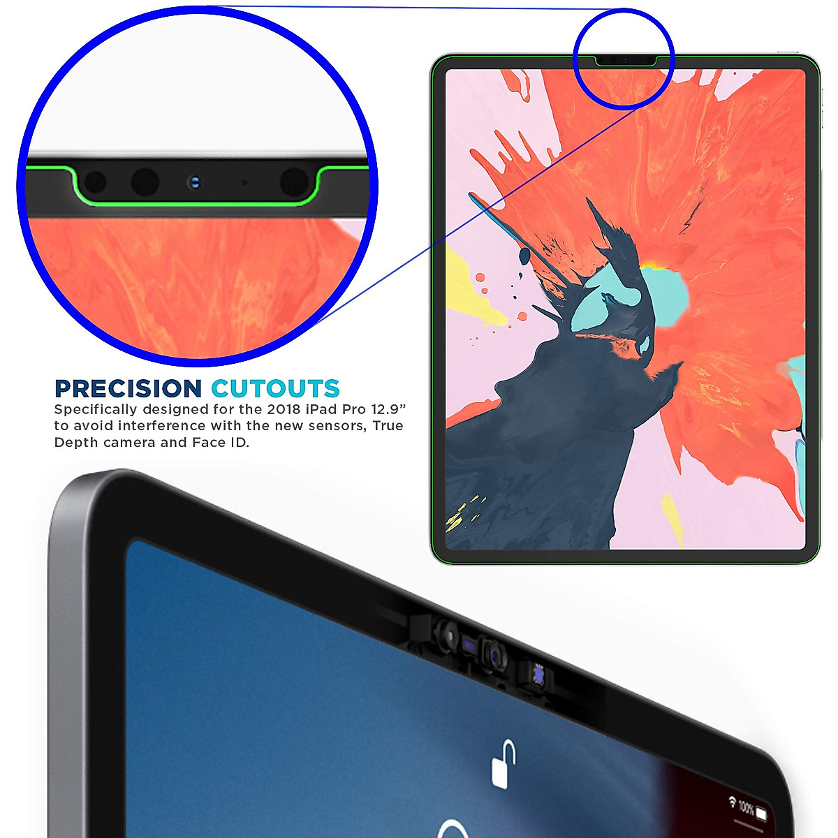 Tech Armor Screen Protector for iPad Pro 12.9 Inch 2022/2021/2020/2018 (6th/5th/4th/3rd) Model, 9 H Hardness Liquid Retina Display, Face ID Compatible, Ballistic Tempered Glass 1 Pack