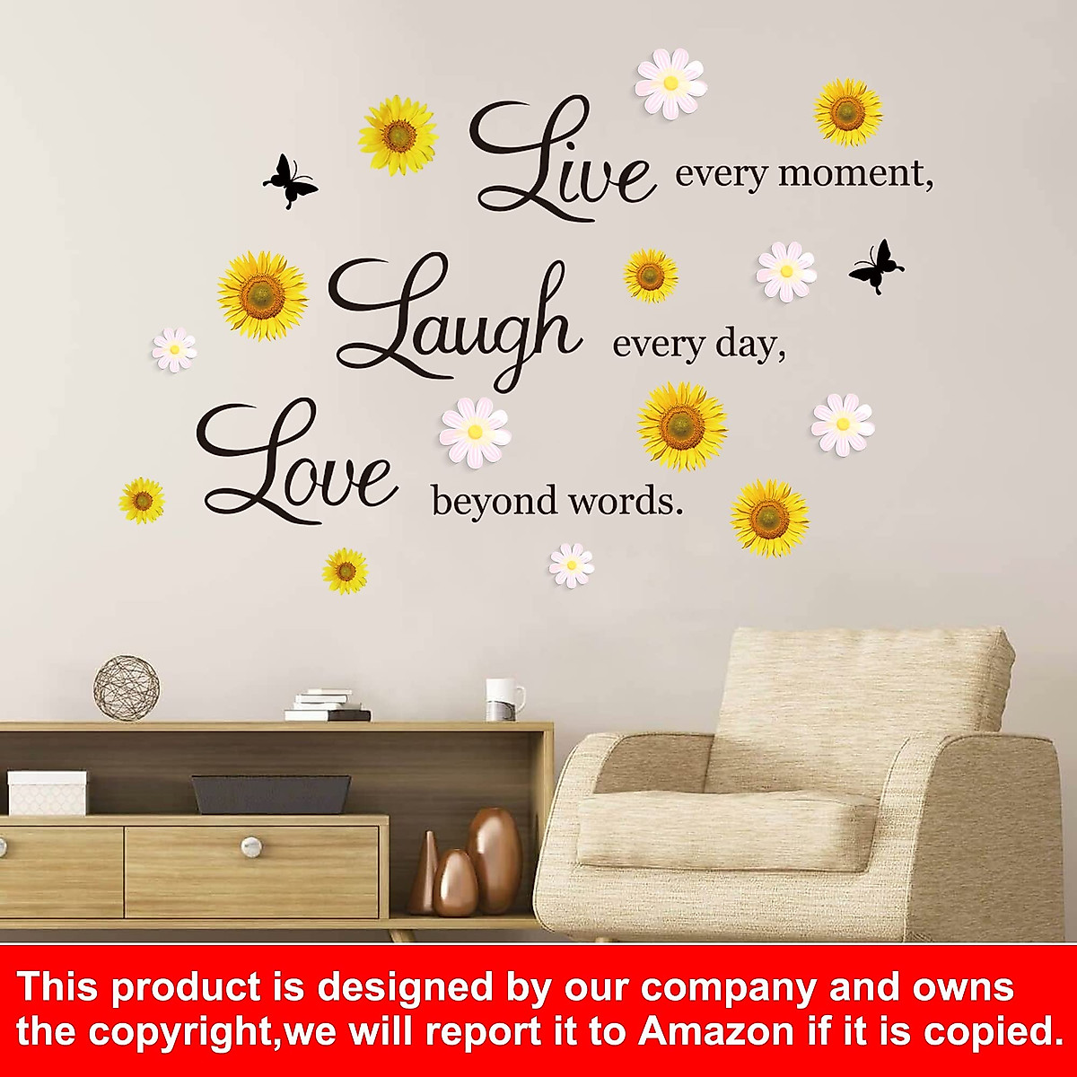 nspirational Quotes Wall Stickers Vinyl Sunflower Daisy Wall Decals Removable Motivational Lettering Positive Sayings Stickers Live Laugh Love Wall Decor Phases for Kitchen Bedroom Living Room Home…