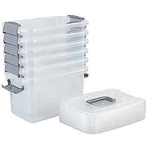 Obstnny 6 Packs Small Plastic Container Box, Latching Storage Bins with Handle, 5 L