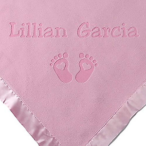 Custom Catch Personalized Newborn Gift Baby Blanket for Girl - Name with Infant Heart Feet Design - Pink or Blue (1 Line Text)