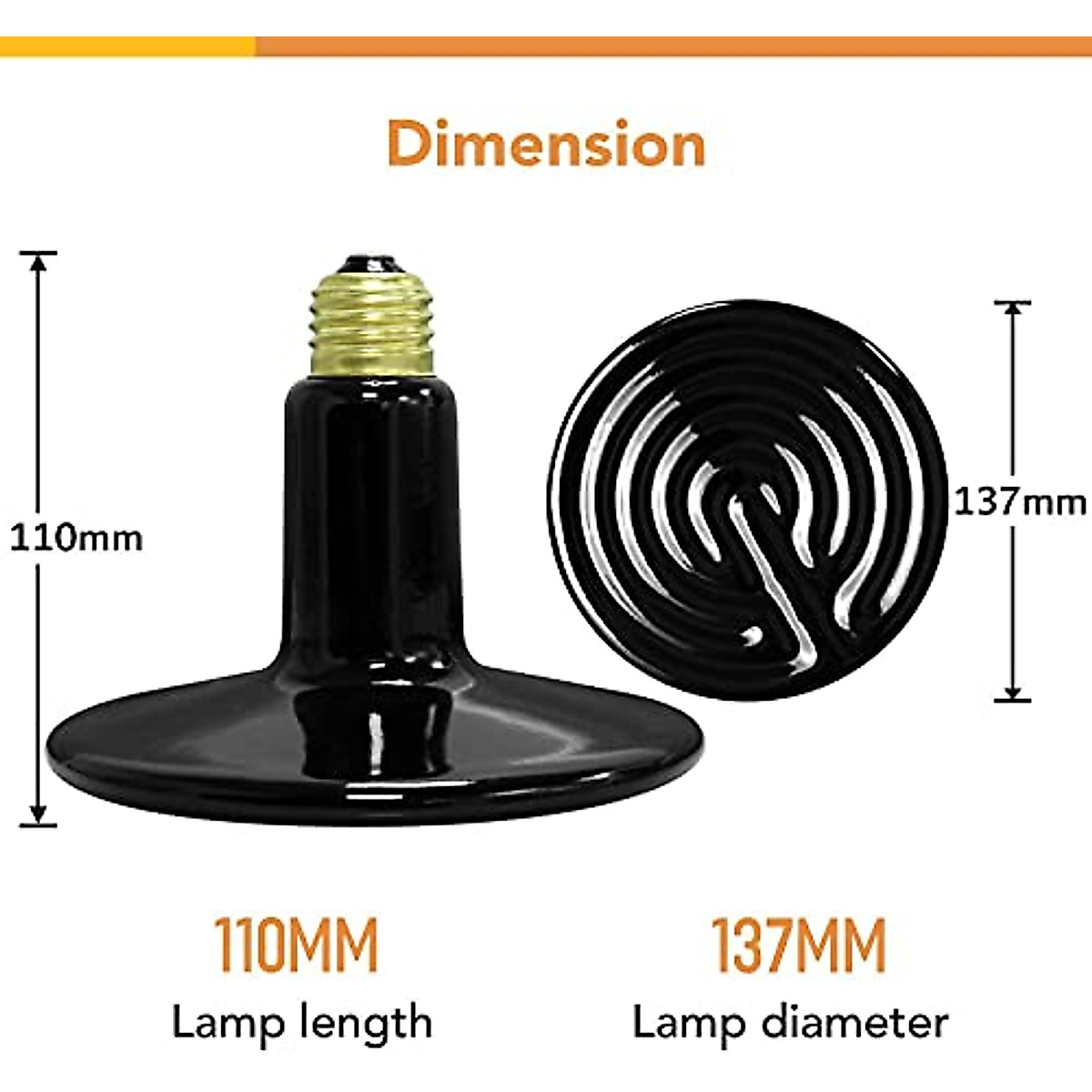 Simple Deluxe 250W Reptile Ceramic Heat Lamp Bulb Warm Emitter Brooder Coop Heater for Amphibian Pet & Incubating Chicken No Light Emitting, Snake/Lizard/Spider, 2-Pack