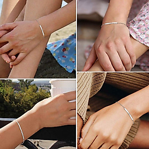 ChicSilver Personalized Bar Bracelet for Women 925 Sterling Silver Engraved Initial Name Nameplate Bar Link Charm Bracelet Identification ID Bracelet Friendship BFF Bracelet Adjustable