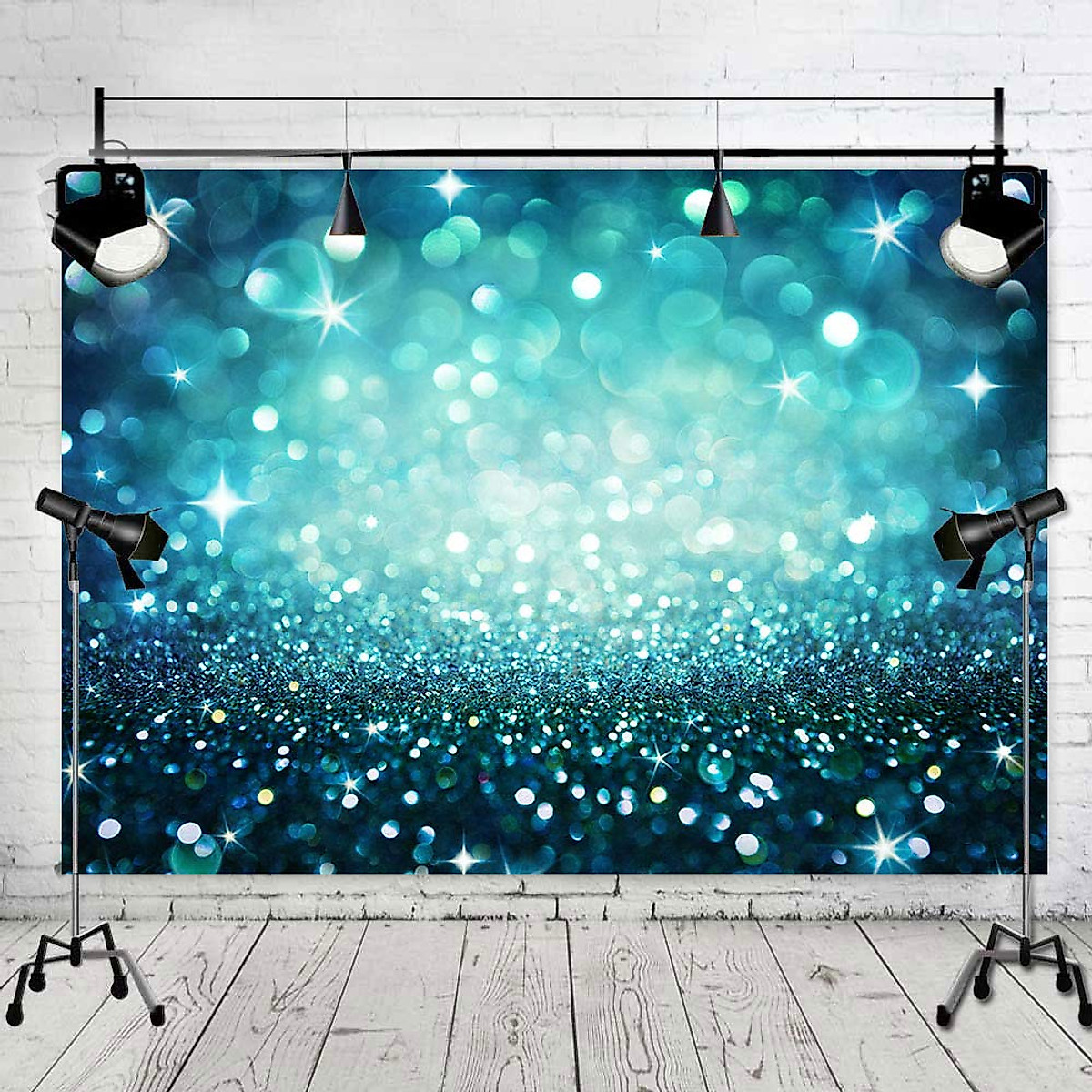 Prom Dance Decoration Photography Backdrop Shining Spot Bokeh Glitter Sparkle Blue Photo Background for Portrait Wallpaper Vinyl 7x5ft Birthday Party Supplies Photo Booth Studio Props Pictures