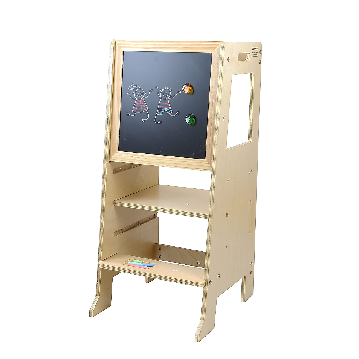 Height Adjustable Kids Kitchen Step Stool with Black and White Activity Board Learning Stool for Toddler Chef Helper Standing Tower