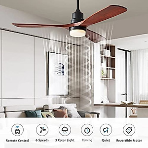 WERBUY 52" Ceiling Fans with Lights Wireless Wall Control and Remote, Wood Ceiling Fan with Quiet Reversible DC Motor/Sleep Timer/6 Speeds, for Outdoor Indoor Bedroom Patios Farmhouse Living Room