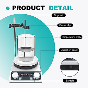 JOANLAB Digital Hotplate Magnetic Stirrer Hot Plate 200-1500rpm, 280℃/536℉,Probe Sensor & Support Stand Included,3000ml Lab Hot Plate Stirrer with Ceramic Coated