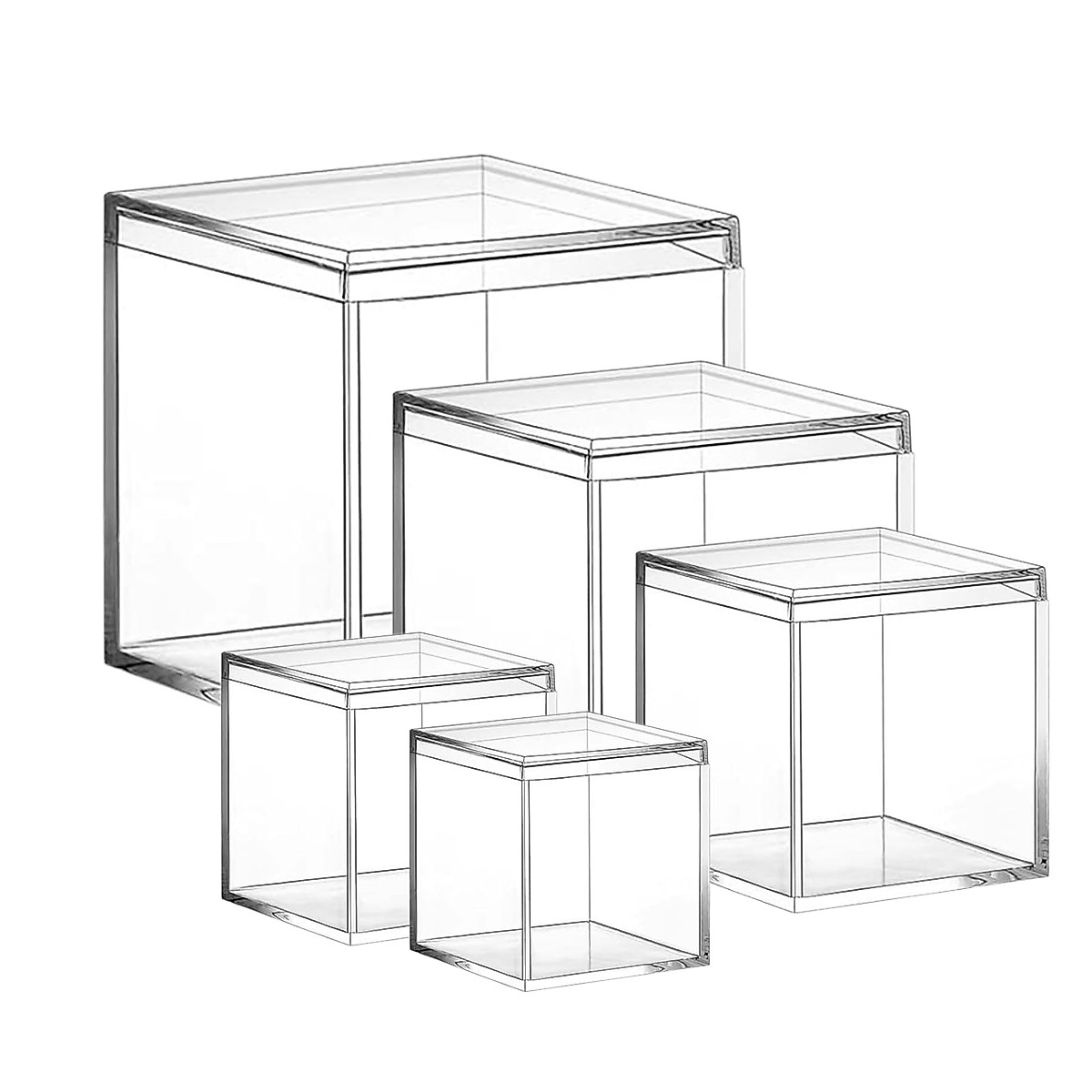 4.7/4/3.3/3/2.5 inch Clear Acrylic Box with Lid, Jewelry Display Box, Plastic Square Cube Decorative Storage Boxes for Candy Pill and Tiny Jewelry, Artwork Display