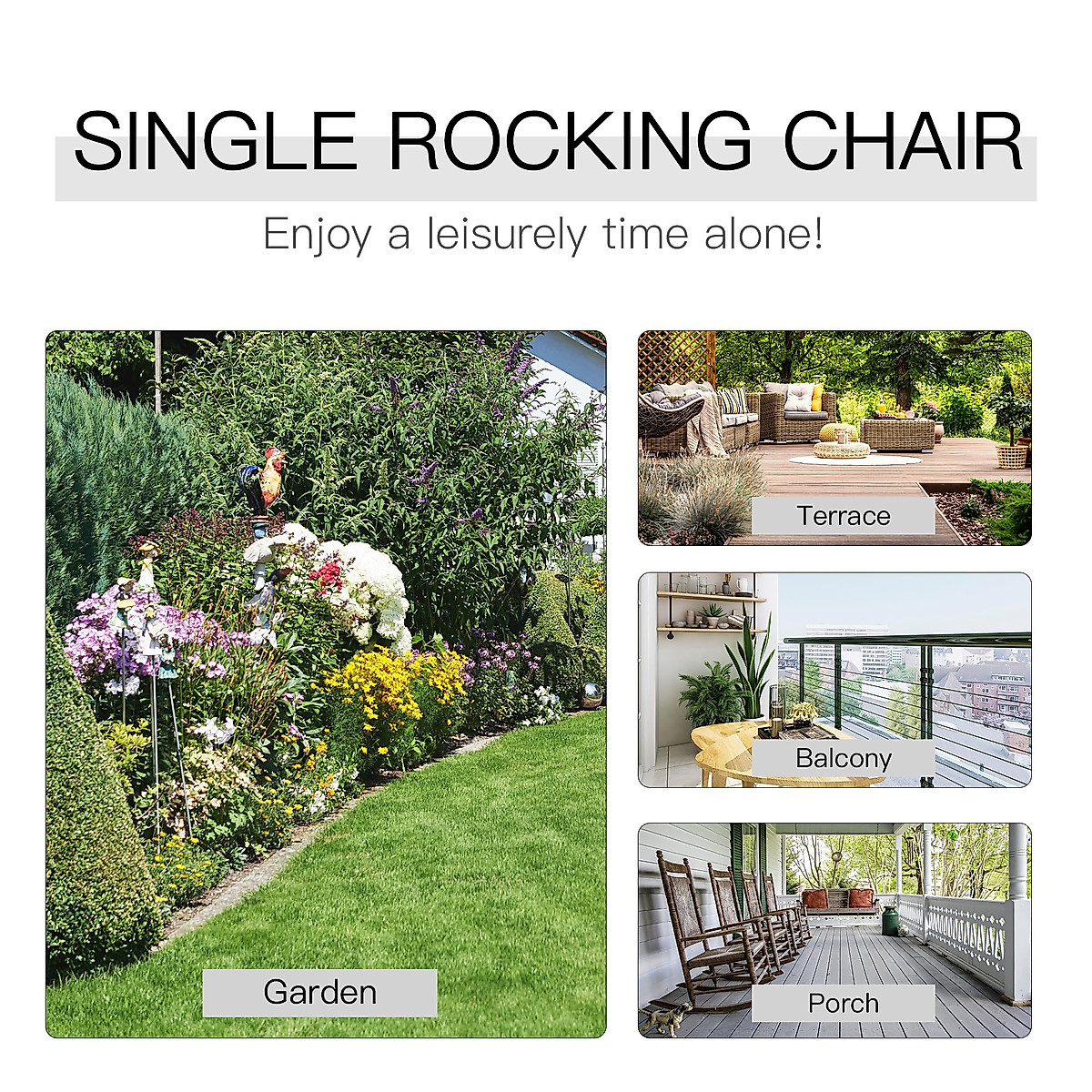 Outsunny Outdoor Rocking Chair, Patio Wooden Rocking Chair with Smooth Armrests, High Back for Garden, Balcony, Porch, Supports Up to 352 lbs, Natural