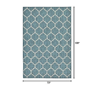 Unique Loom Outdoor Trellis Collection Area Rug (6' 1" x 9' Rectangle, Teal/ Gray)