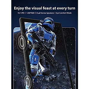 YUMKEM 10 inch Octa Core Tablet, 4GB RAM 64GB Storage, Android Tablet with Keyboard and Tablet Case, 10.1” IPS HD Display, Android OS, 6000 mAh Battery, Bluetooth, 5G Wi-Fi, GPS, FM, Dark Grey