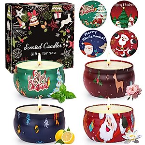 Christmas Gifts, Scented Candles Gift Set for Women, 4 Pack Aromatherapy Candles for Home Scented Merry Chriatmas, Natural Soy Wax Candles Gift Set for Christmas Decoration Gift Ideal