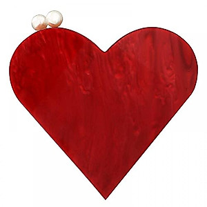 Women Heart Shaped Handbag Acrylic Clutch Purse Chic Shoulder Bag Evening Tote for Party Wedding (Red) One Size