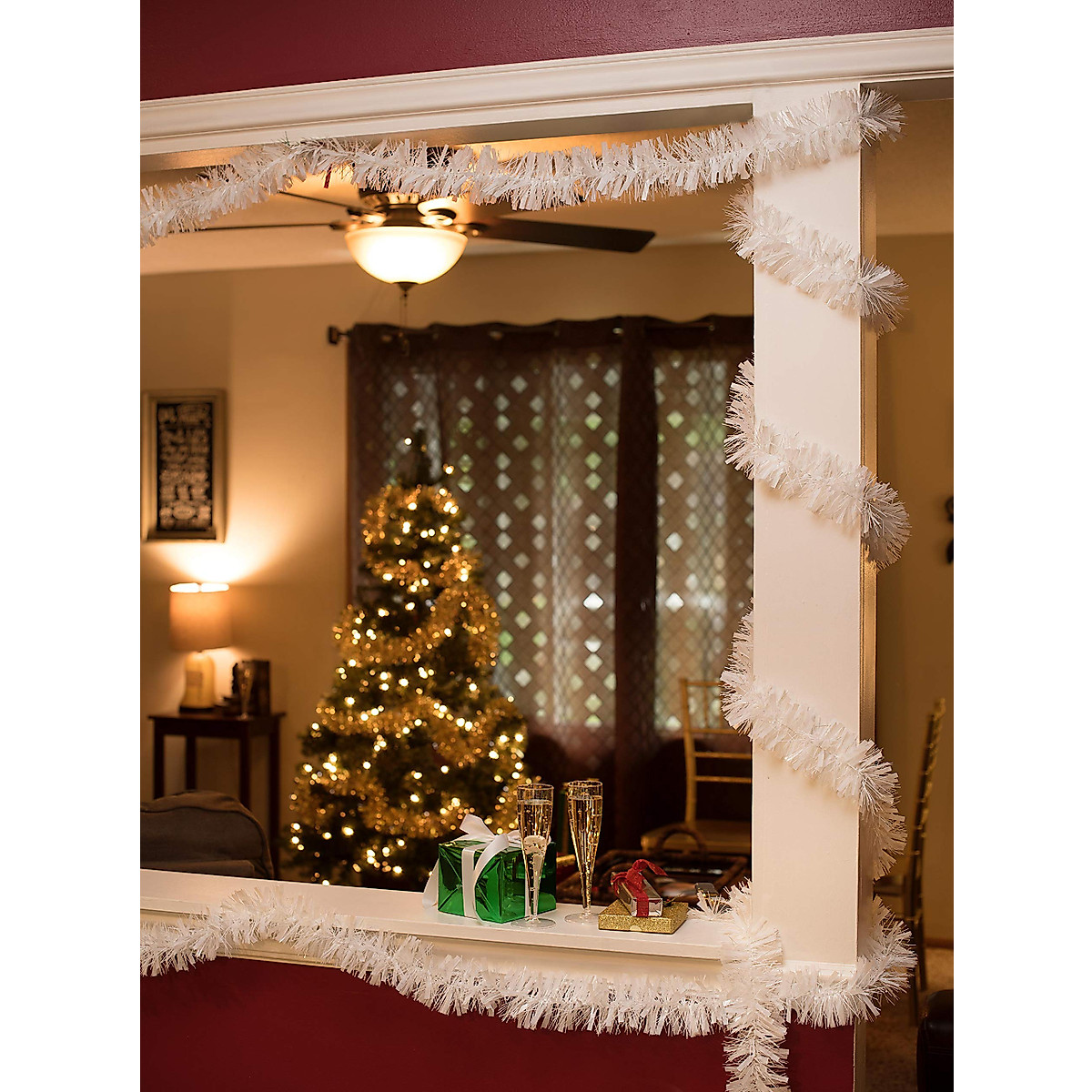 Anderson's White Tinsel Twist Garland 4 inches Wide x 25 ft Long, Parade Float Decorations for Trailer Or Golf Cart, Christmas Garland Décor for Home and Party