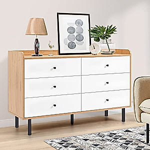 KFO Dresser for Bedroom, 6 Drawer Dresser with Metal Handle, Sturdy Frame Modern Bedroom Furniture, Chest of Drawers, Wood Dresser with Drawers for Living Room, Hallway, Children Room
