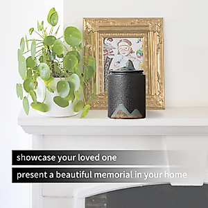 NS Online Black Small Urn Ashes Keepsake - 3.5 inches Ceramics Sharing Small Mountain Urn, Capacity 10 Cubic inches Memorial urn for Human, Pets - Qnty 1