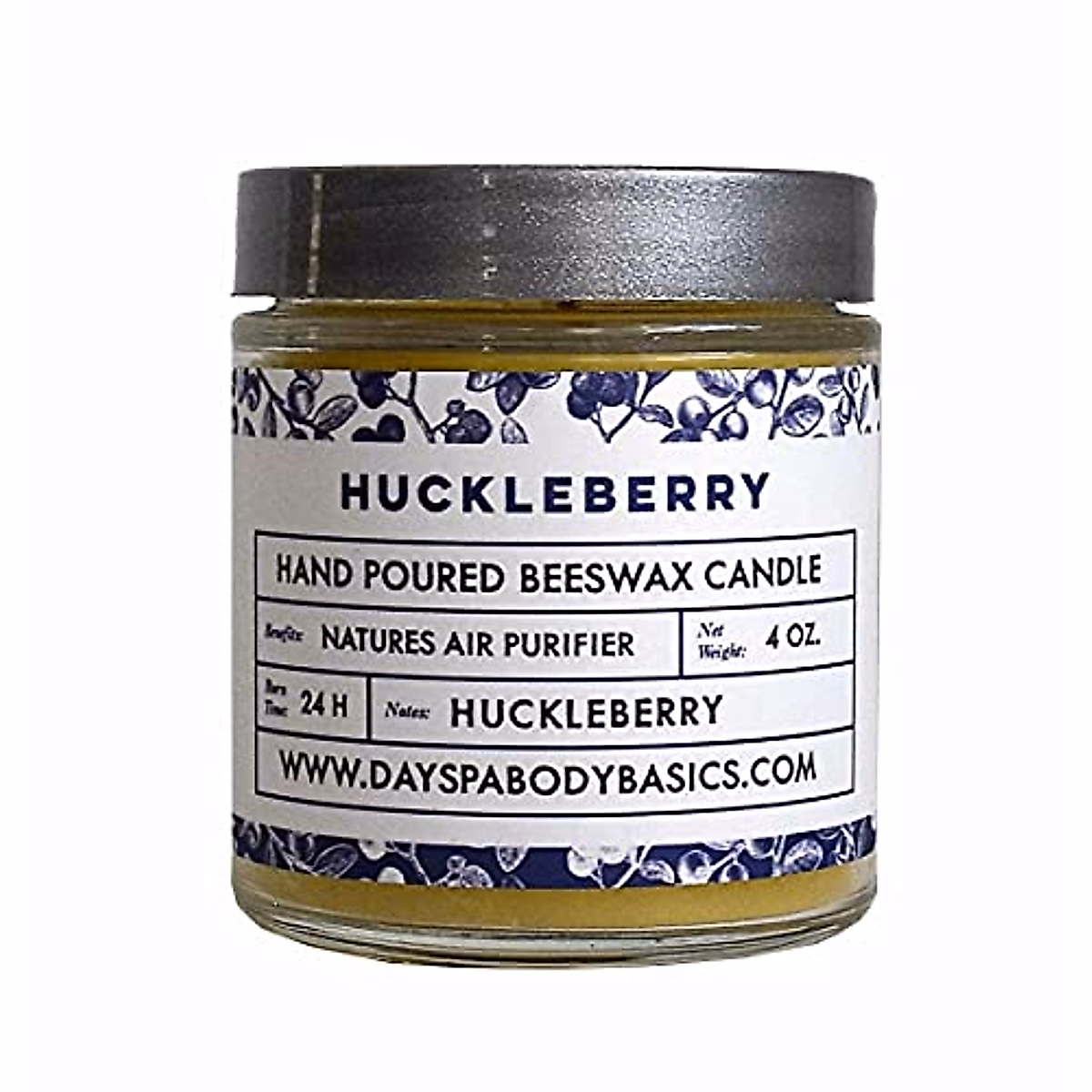 Huckleberry Hand-Poured Beeswax Candle - All-Natural, Cotton Braided Wick, Chemical Free, Smokeless, Cleans Air, Non-Toxic, Non-Polluting, Non-Allergenic, Made in USA