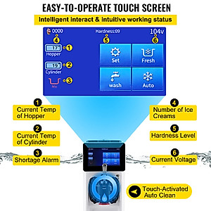 VEVOR Commercial Ice Cream Maker, 10-20L/H Yield, 1000W Countertop Soft Serve Machine with 4.5L Hopper 1.6L Cylinder, Frozen Yogurt Maker with Touch Screen Puffing Pre-Cooling Shortage Alarm, White