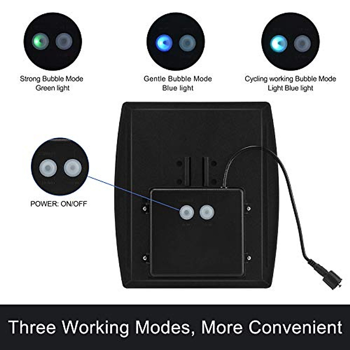 Solar Air Pump，2.5W Solar Oxygen Air Fountain Pump with Air Bubble Stones , 3 Modes Solar Powered Air Pump Kit for Garden Fish Tank Pool Fishing Pond