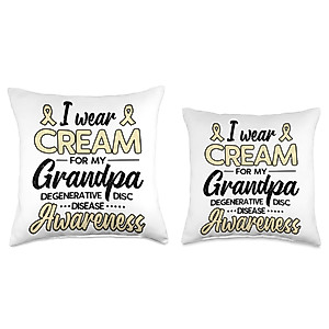 DDD Fighter Survivor Cream Ribbon I Wear Cream for My Grandpa Degenerative Disc Disease Ninja Throw Pillow, 16x16, Multicolor
