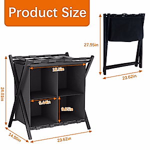 Huhote Luggage Rack for Guest Room, Set of 2, Folding Suitcase Stand with Fabric Storage Shelf, Luggage Holder, Steel Foldable Luggage Stand for Guest Room, Bedroom, Hotel, Black